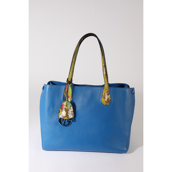 Dior | Bags | Christian Dior Blue Leather Multicolor Python Trim Addict ...